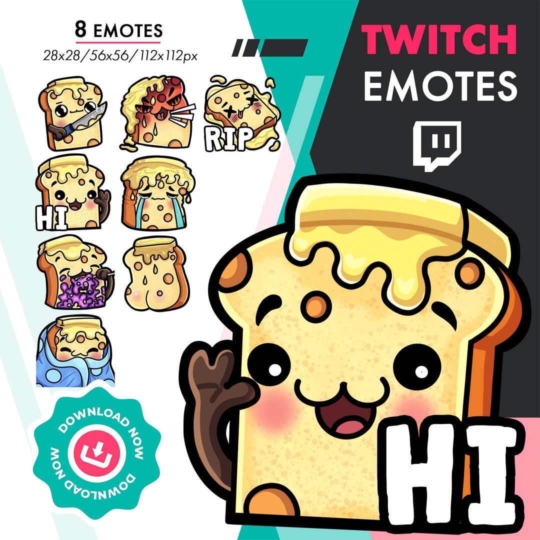 Twitch Toast Emote Pack | Cartoon Bread Rage, Knife, Hi, Cozy Blanket ...