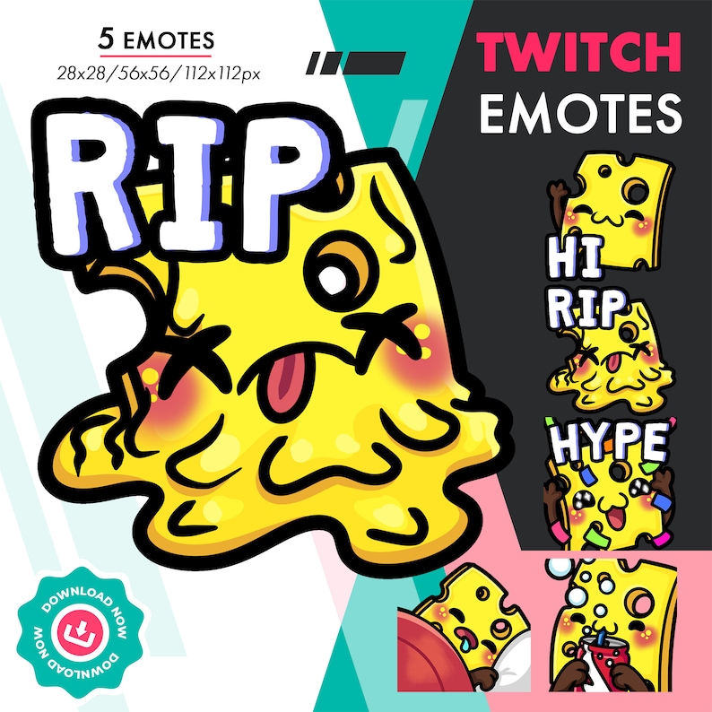 Cheese Emote Pack, Cute 5 Cheddar Slice Rip, Hype Emote Set for Twitch ...