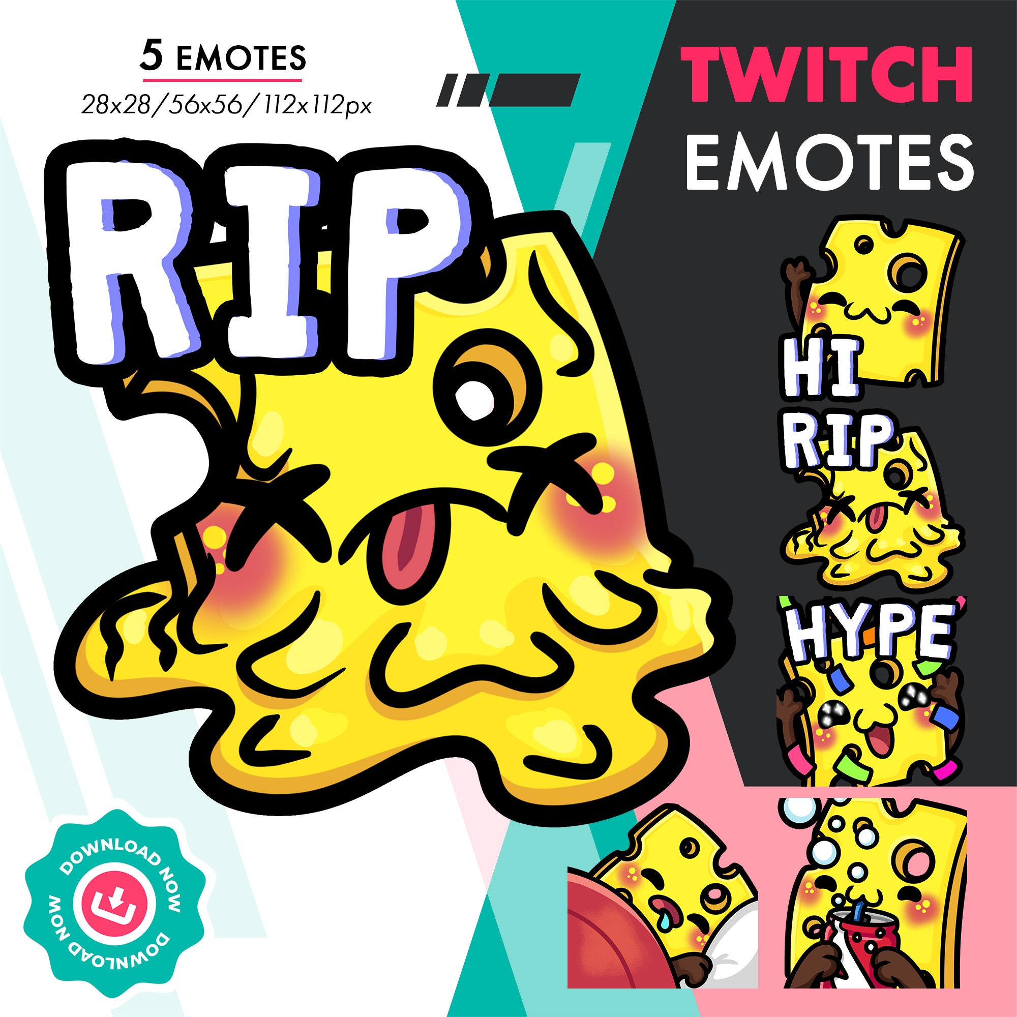 Cheese Emote Pack, Cute 5 Cheddar Slice Rip, Hype Emote Set for Twitch ...