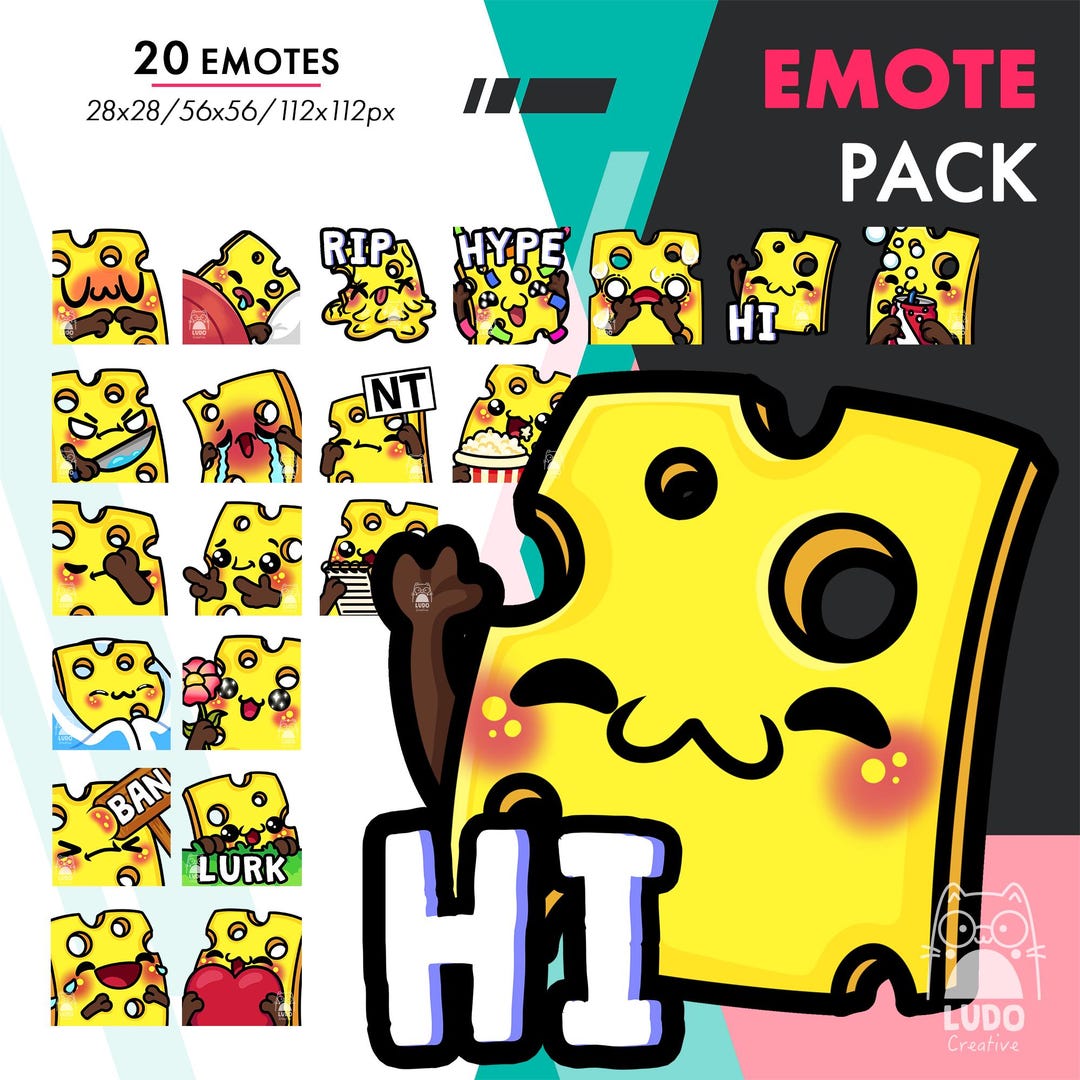 Mega Cheese Emote Pack, 20 Cute Cheddar Slice Hi, Rip, Heart Still ...