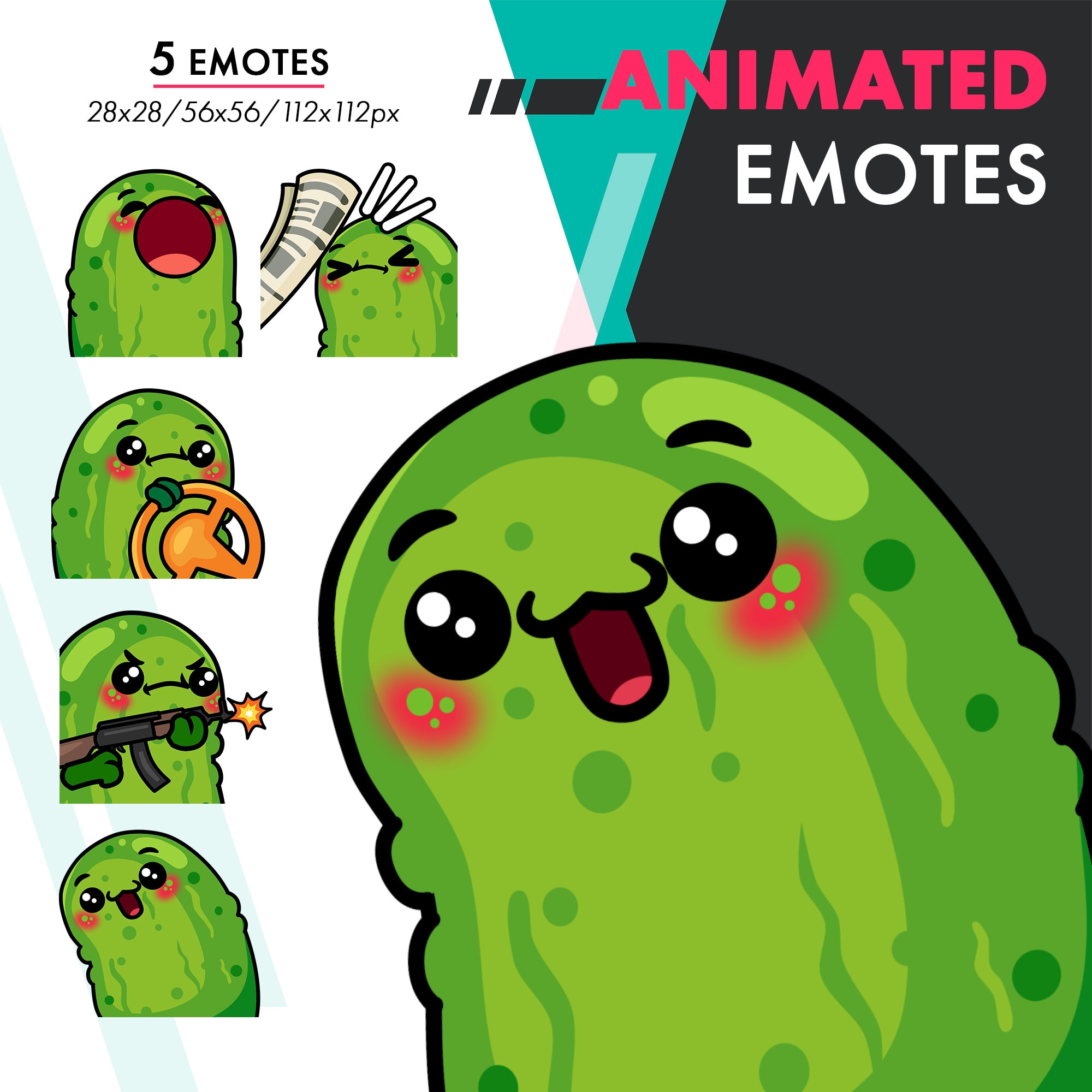 Animated Pickle Emotes Pack, 5 Cute Pickle Wiggle, Steer, Aim Emote Set ...