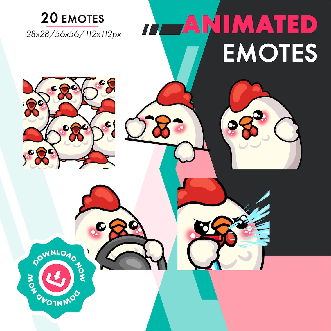Mega Animated Chicken Emotes Pack, 20 Cute Chick Steer, Bobble, Aim ...