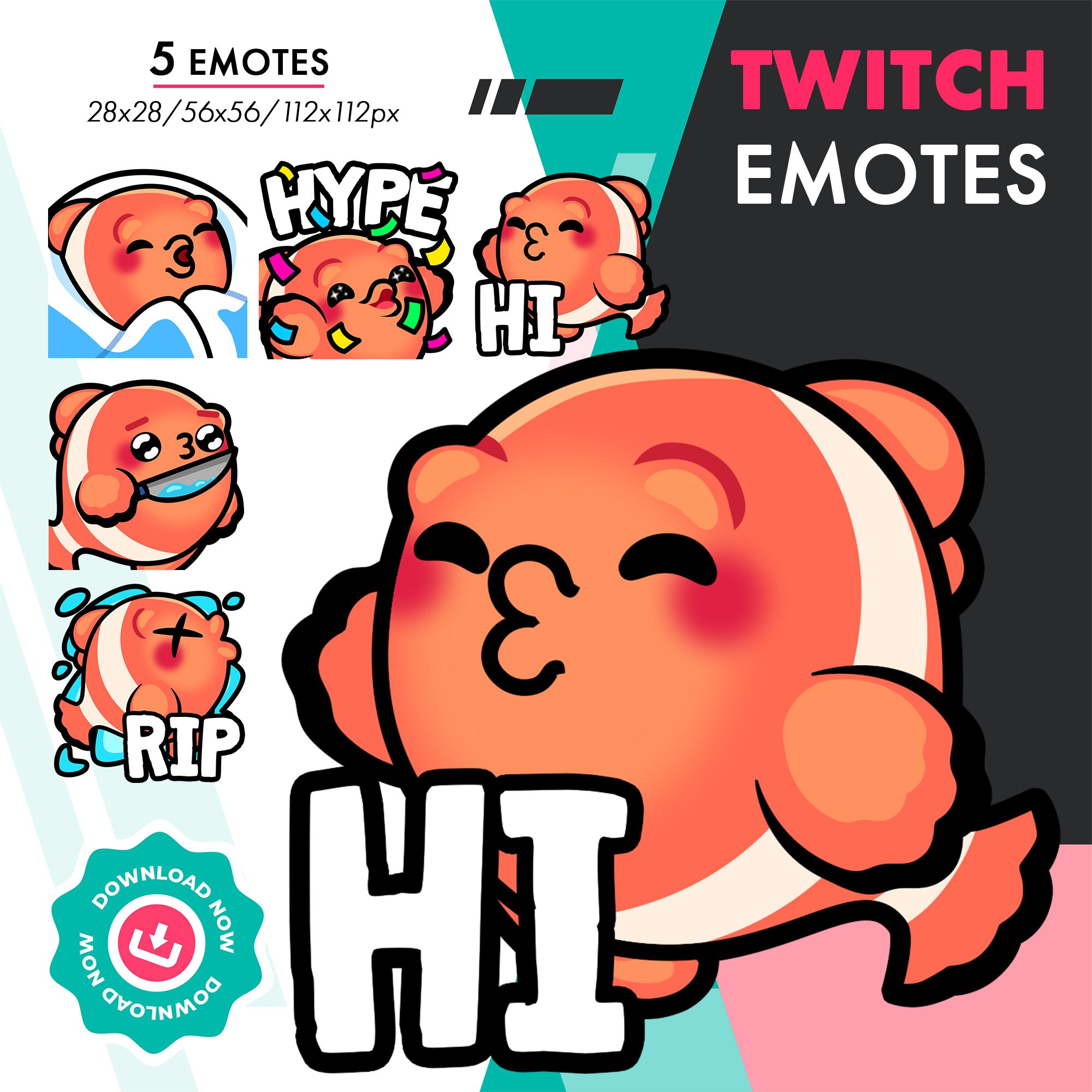 Twitch Clownfish Emote Pack, Cute 5 Fish Rip, Hype Emote Set for ...
