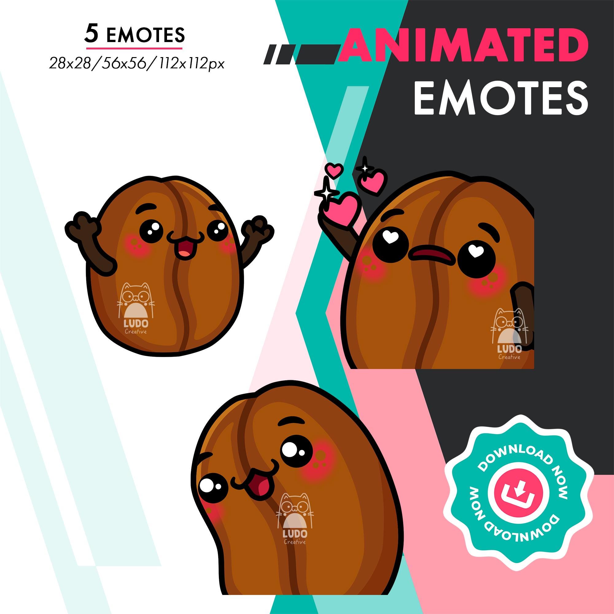 Animated Coffee Emotes Pack, 5 Cute Coffee Bean Dance, Wiggle, Raid ...