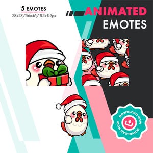 Animated Christmas Chicken Emotes Pack, 5 Cute Chick Christmas Gift ...