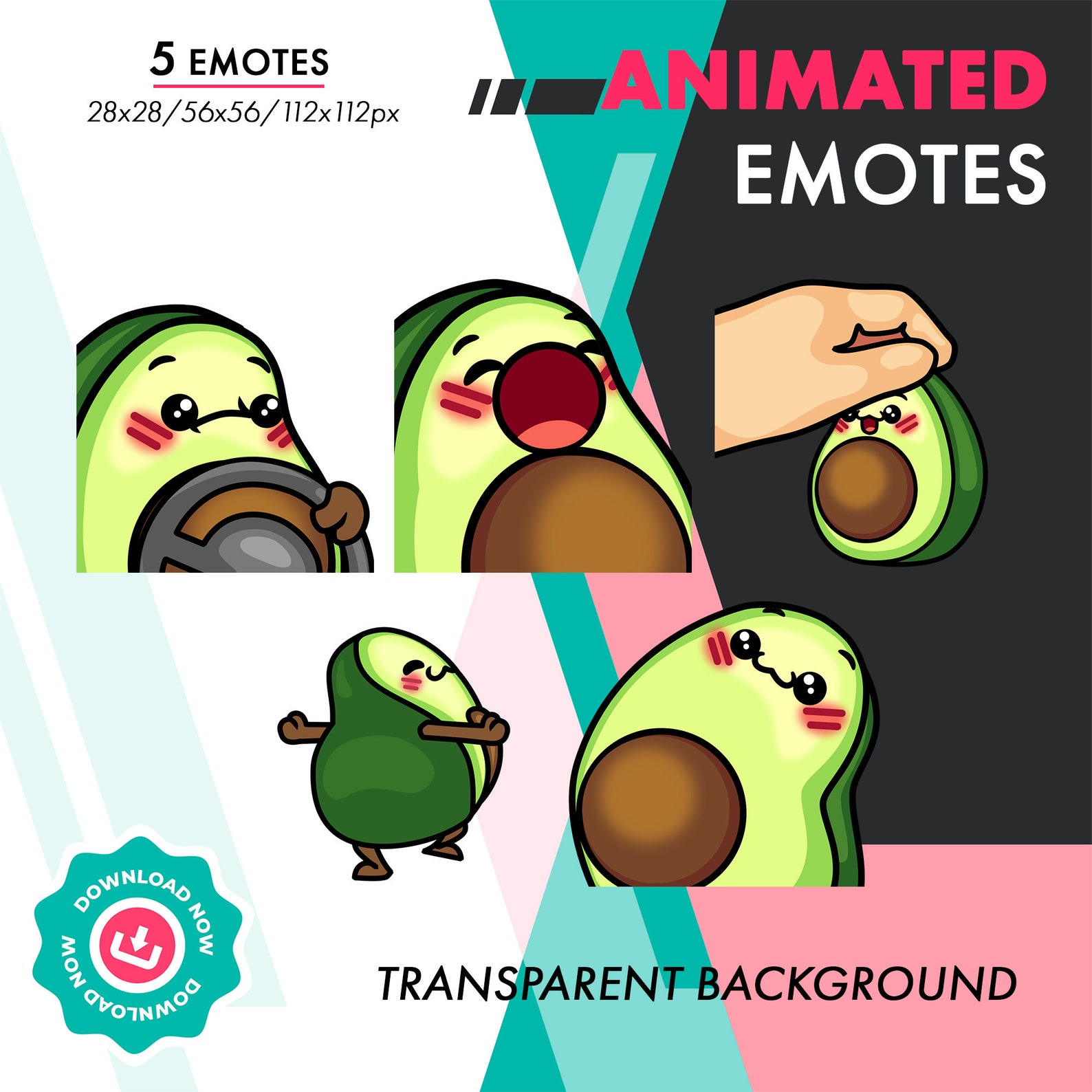 Animated Avocado Emotes Pack, 5 Cute Avocado Wiggle, Dance, Steer Emote ...
