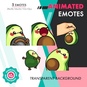 Animated Avocado Emotes Pack, 5 Cute Avocado Wiggle, Dance, Steer Emote ...