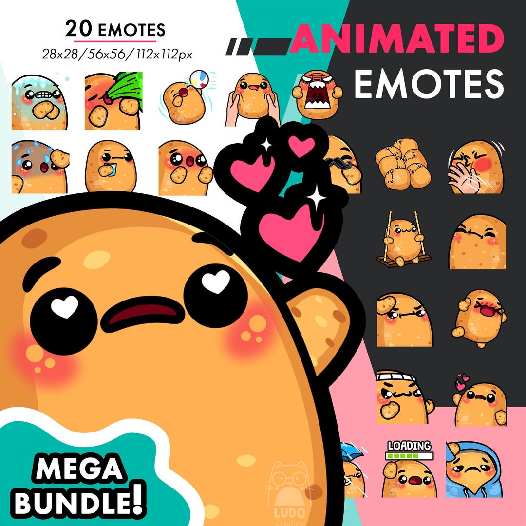 Mega Animated Potato Emotes Pack 4, 20 Cute Potato Love, Uppies, HUH ...