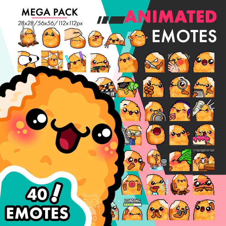 40 Animated Nugget Emotes Pack, Mega Cute Fried Chicken Steer, Wiggle ...