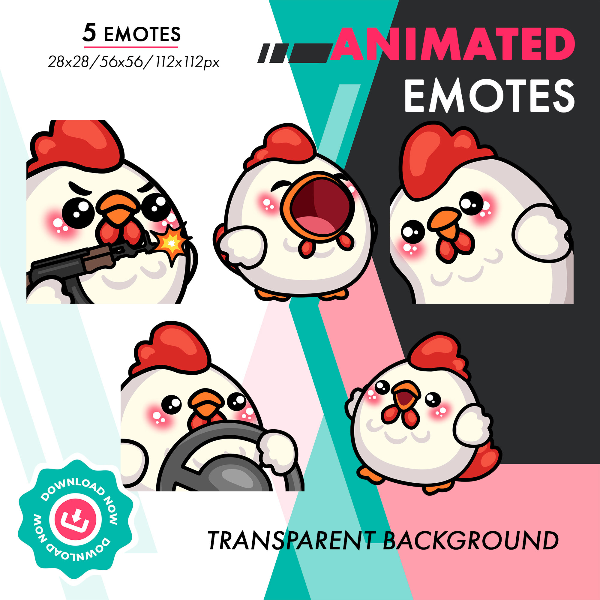 Animated Chicken Emotes Pack, 5 Cute Chick Aim, Dance, Steering Wheel ...