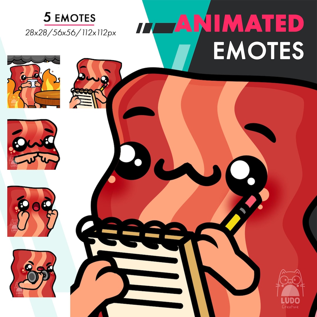 Animated Bacon Emotes Pack 4, 5 Cute Food This is Fine, Noted, Uppies ...