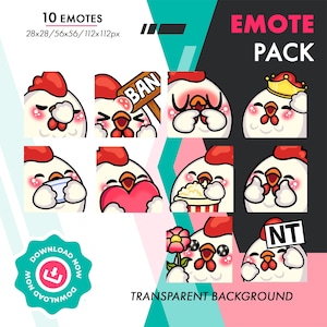 Chicken Emote Bundle, 10 Cute Twitch Chicken Uwu, Ban, Heart Emote Set ...