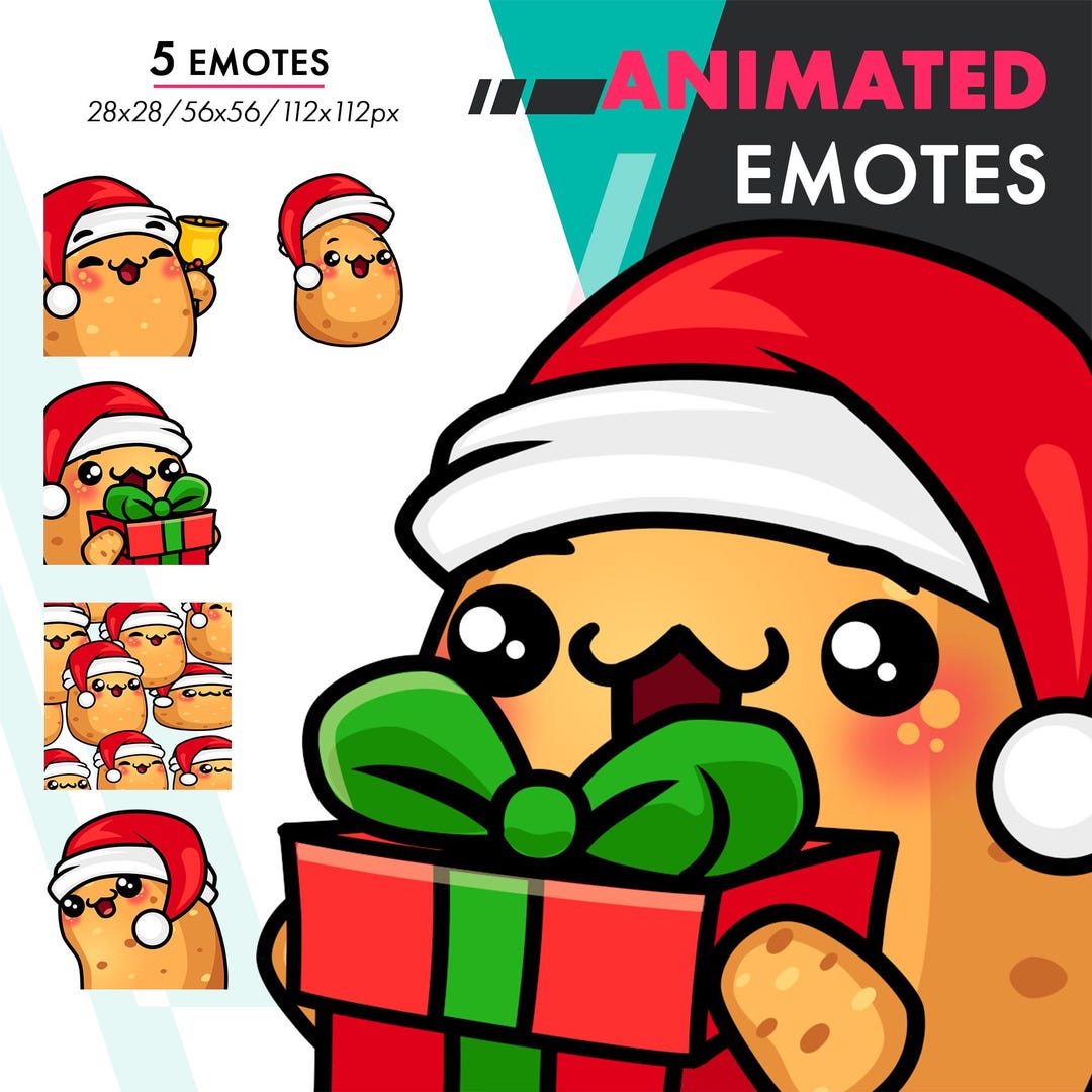 Animated Christmas Potato Emotes Pack, 5 Cute Potato Christmas Gift ...