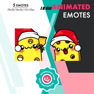 Animated Christmas Cheese Emotes Pack, 5 Cute Cheddar Christmas Gift ...