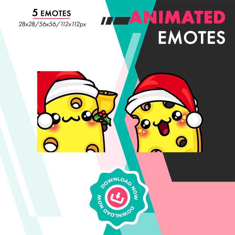 Animated Christmas Cheese Emotes Pack, 5 Cute Cheddar Christmas Gift ...