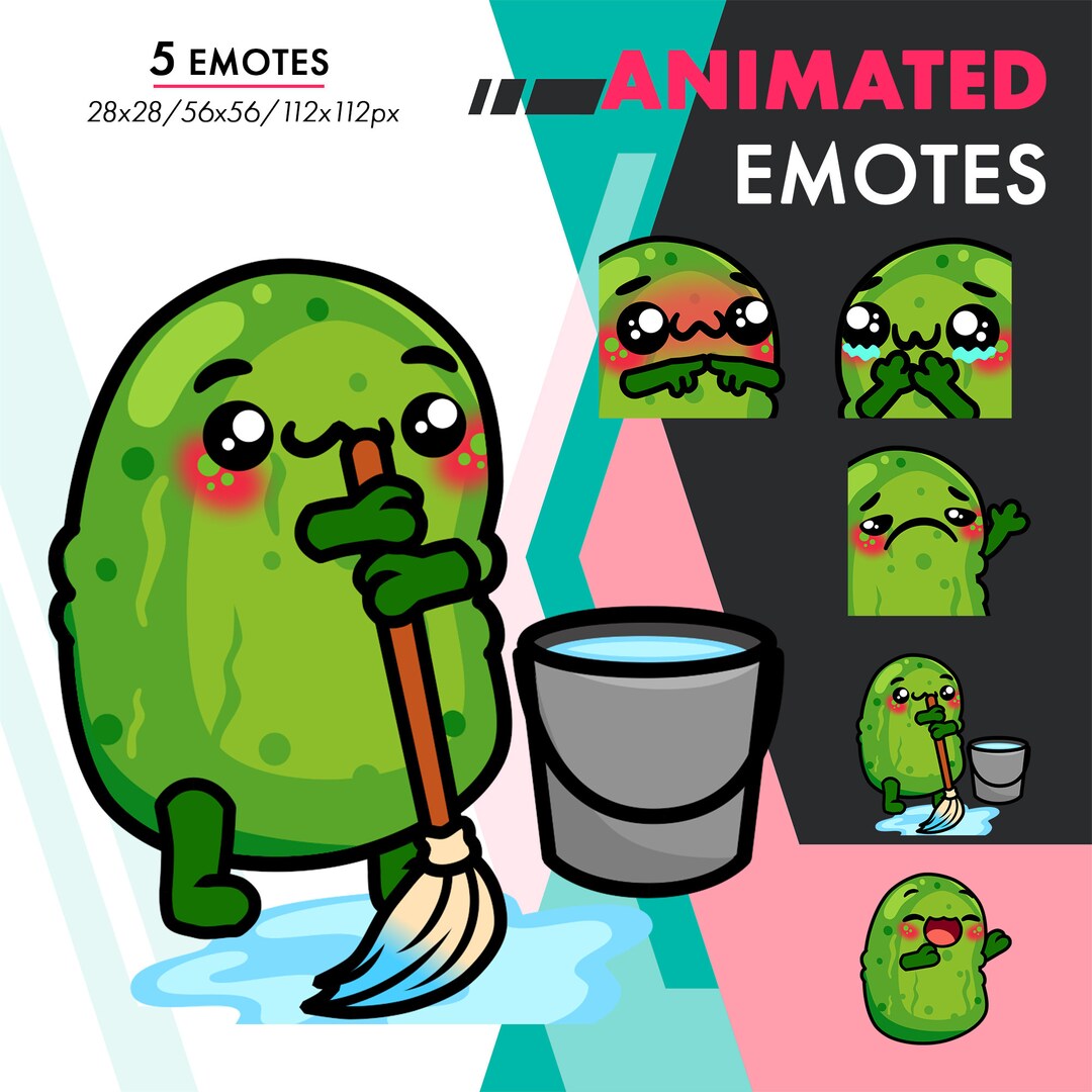 Animated Pickle Emotes Pack 6, 5 Cute Pickle Clean, Shy, Laugh Emote ...