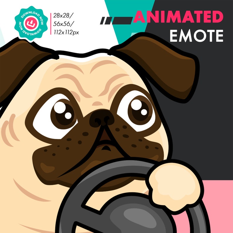 Animated Pug Steering Emote, Animated Dog Wheel Emote for Twitch ...