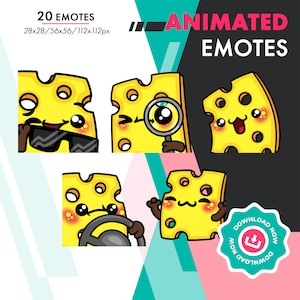 Mega Animated Cheese Emotes Pack, 20 Cute Cheddar Slice Steer, Bobble ...