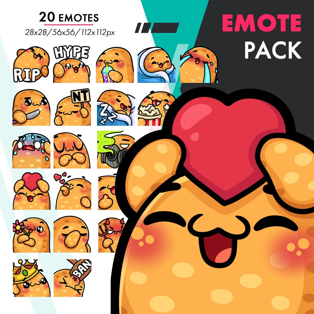 Mega Potato Emote Pack, 20 Cute Potato Heart, Toxic, Hype, Rip Emote ...