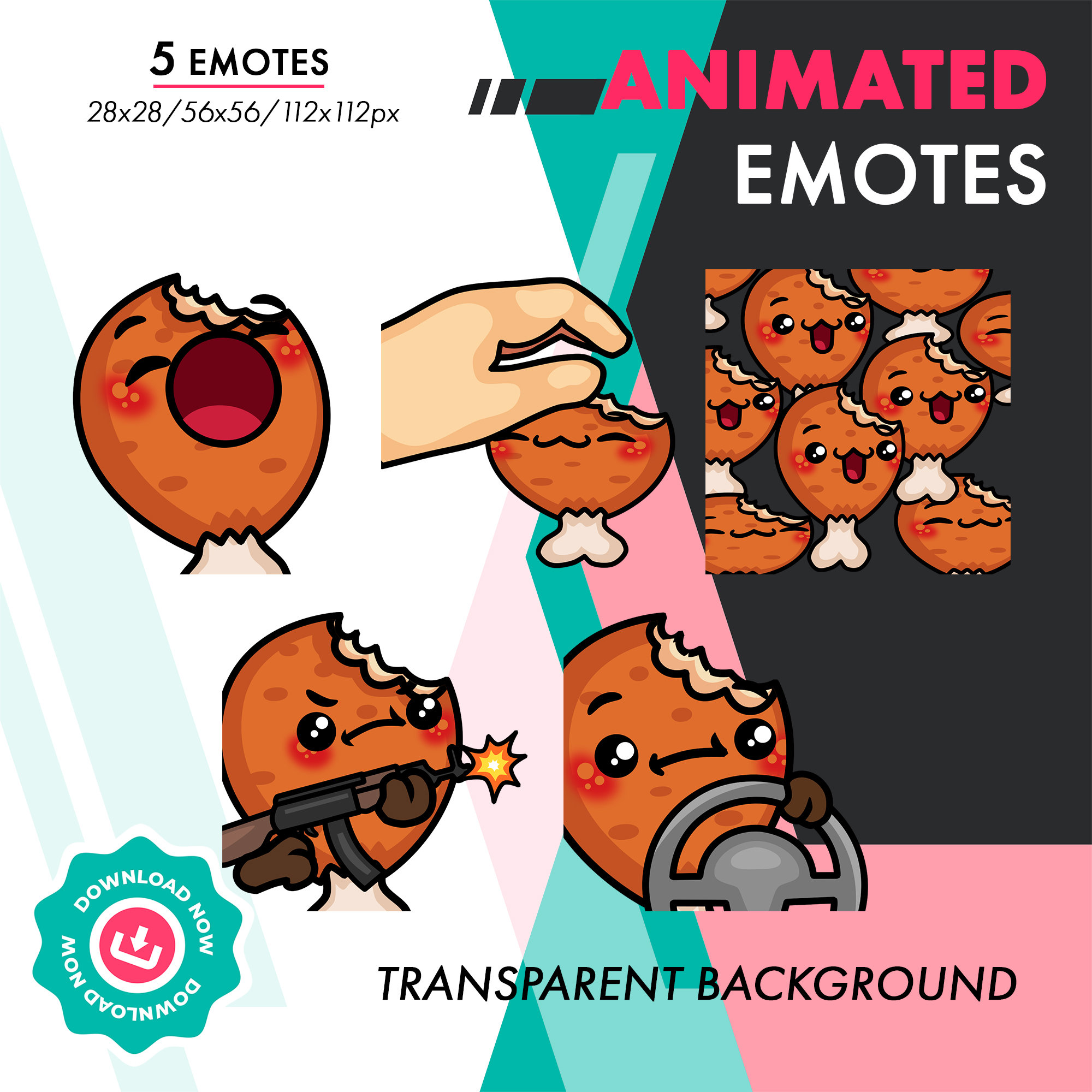 Animated Chicken Thigh Emotes Pack, 5 Cute Fried Chicken Raid, POP ...