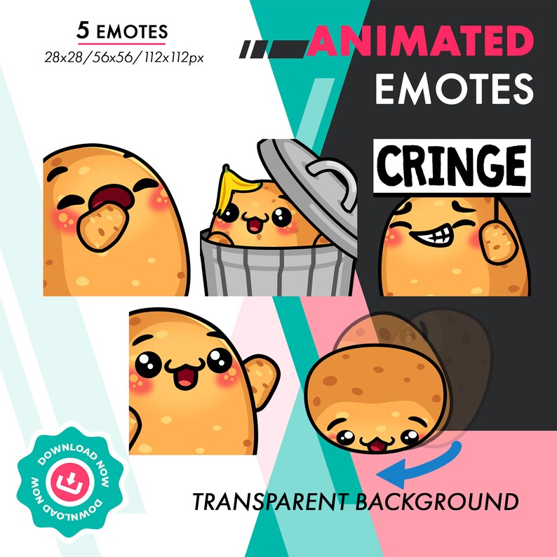 Animated Potato Emotes Pack 10, 5 Cute Trash Potato, Yawn, Rolling ...