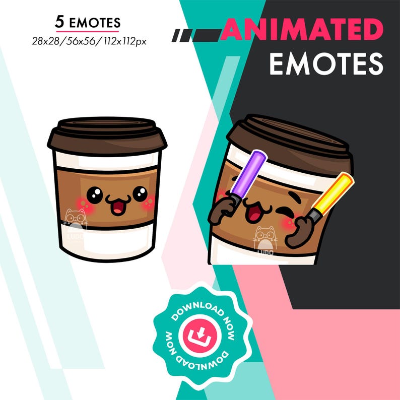 Animated Coffee Emotes Pack, 5 Cute Coffee Cup Raid, Dance, Lick Emote ...