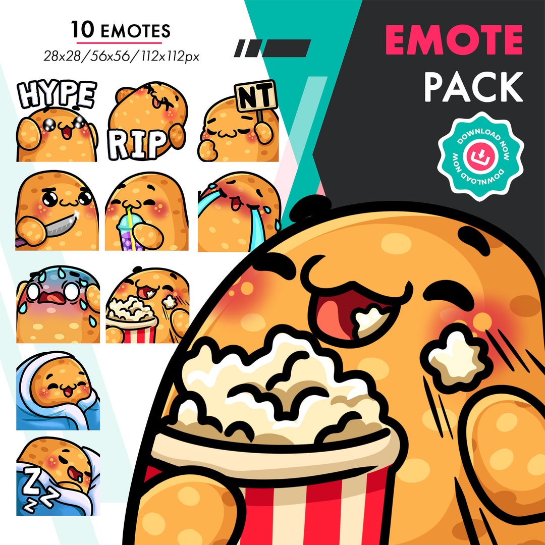 Twitch Potato Emote Pack, 10 Cute Potato Sip, Cozy Blanket, Rip, Hype ...