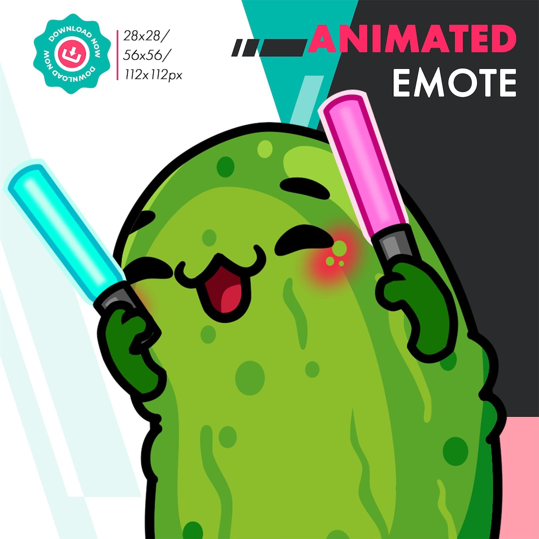 Animated Pickle Cheer Emote, Cute Pickle Glowing Sticks Emote for ...