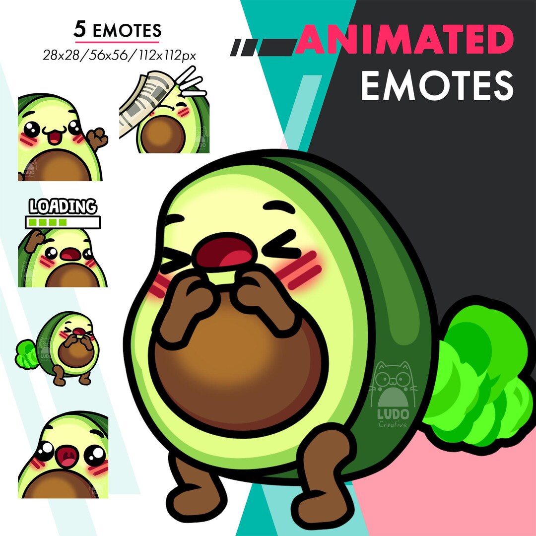 Animated Avocado Emotes Pack 3, 5 Cute Avocado Fart, Wave, Bonk Emote ...