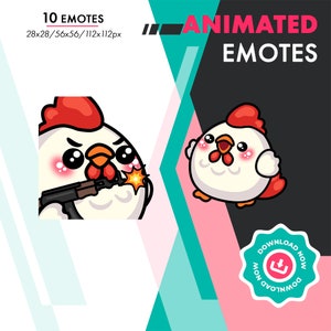 Animated Chicken Emotes Pack, 10 Cute Chicken Wiggle, Aim, Dance Emote ...