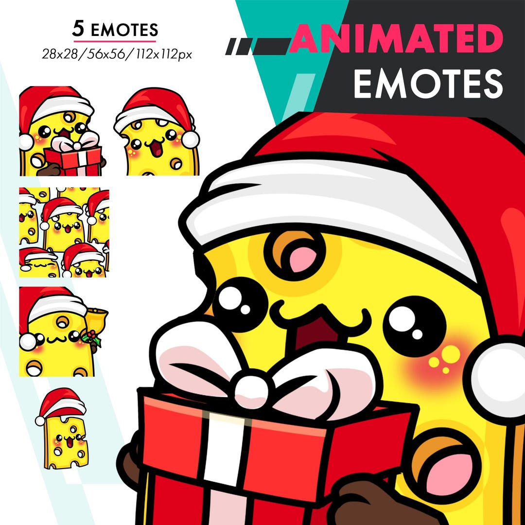 Animated Christmas Cheese Emotes Pack, 5 Cute Cheddar Christmas Gift ...