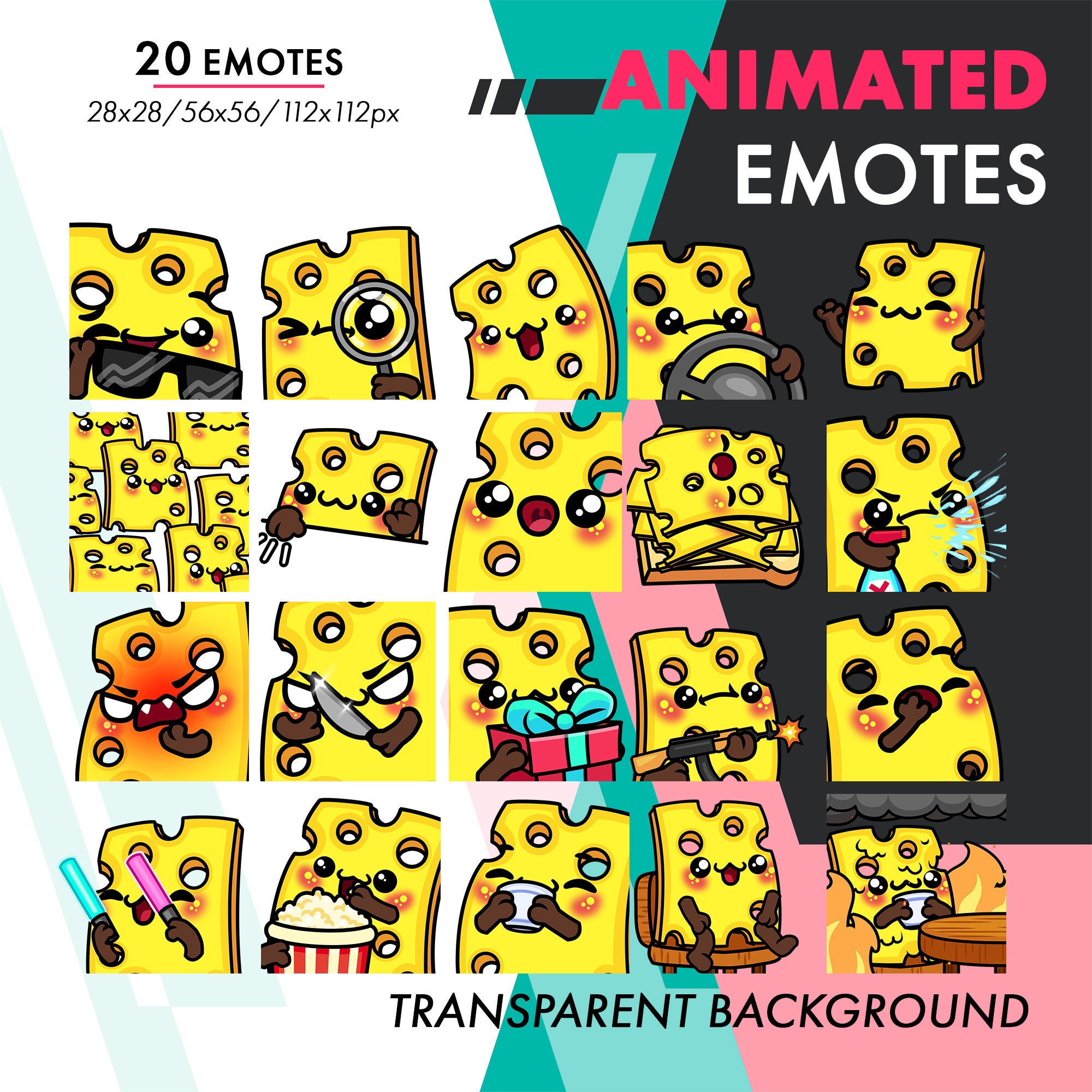 Mega Animated Cheese Emotes Pack, 20 Cute Cheddar Slice Steer, Bobble ...