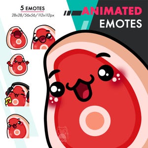 Animated Steak Emotes Pack 1, 5 Cute Food Wiggle, OMG, POP Emote Set ...