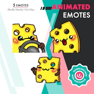 Animated Cheese Emotes Pack, 5 Cute Cheddar Slice Wiggle, Steer, Dance ...