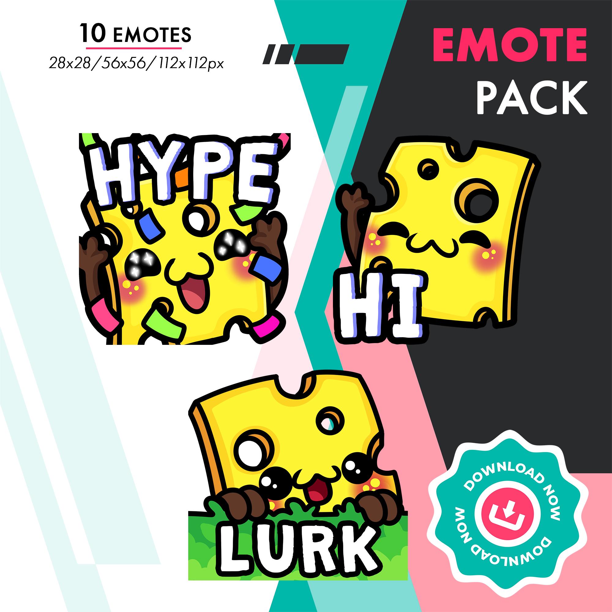 Cheese Emote Pack, 10 Cute Twitch Cheddar Slice Rip, Heart, Hype Emote ...