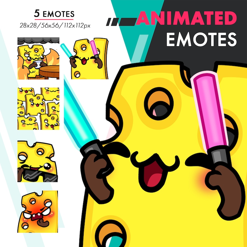 Animated Cheese Emotes Pack 4, 5 Cute Cheddar Slice Wink, This is Fine ...