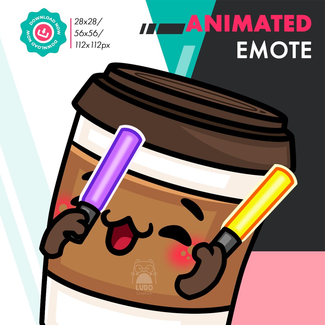 Animated Coffee Glowing Sticks Emote, Cute Coffee Cup Cheer Emote for ...