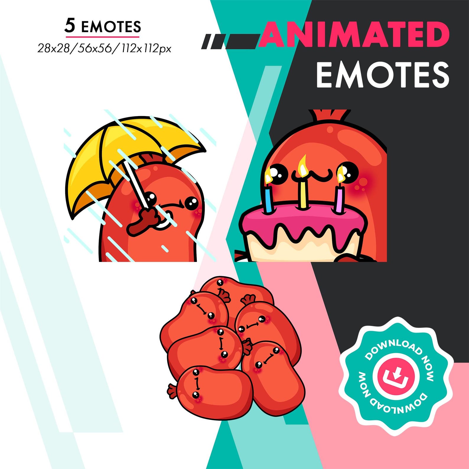 Animated Sausage Emotes Pack 2, 5 Cute Cake, Steer, Rain Emote Set for ...