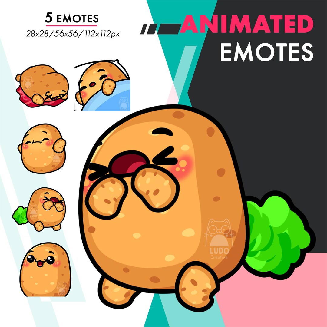 Animated Potato Emotes Pack 17, 5 Cute Potato Rip, Fart, Arrive Emote ...