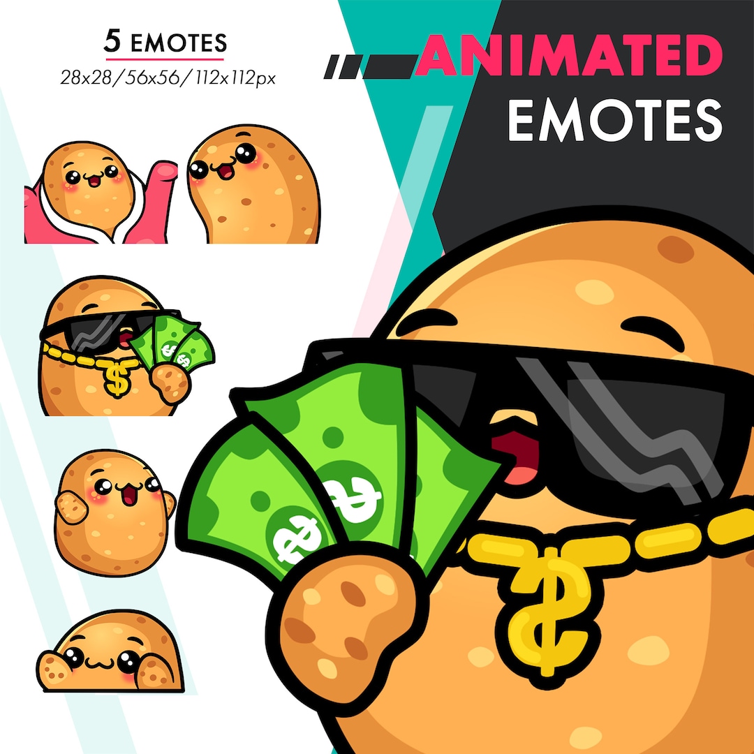 Animated Potato Emotes Pack 3, 5 Cute Potato Blanket, Dance, Money ...
