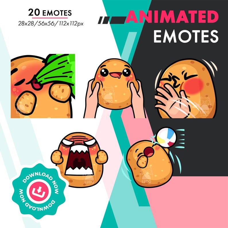 Mega Animated Potato Emotes Pack 4, 20 Cute Potato Love, Uppies, HUH ...