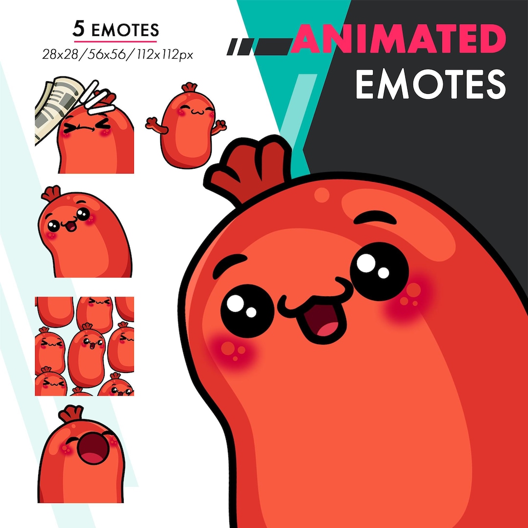 Animated Sausage Emotes Pack, 5 Cute Wiggle, POP, Raid Emote Set for ...