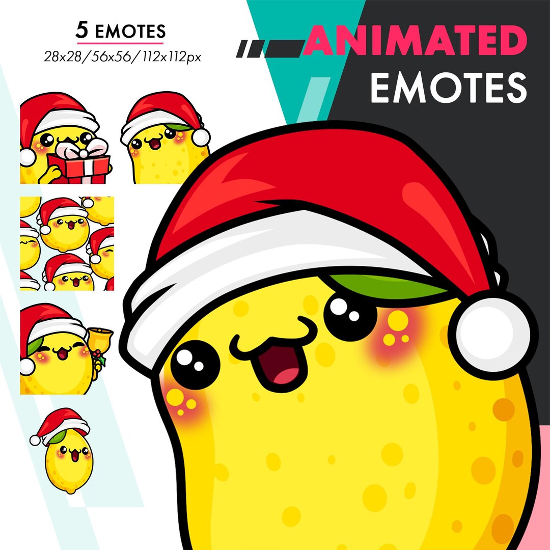 Animated Christmas Lemon Emotes Pack, 5 Cute Christmas Gift, Bell, Jump ...