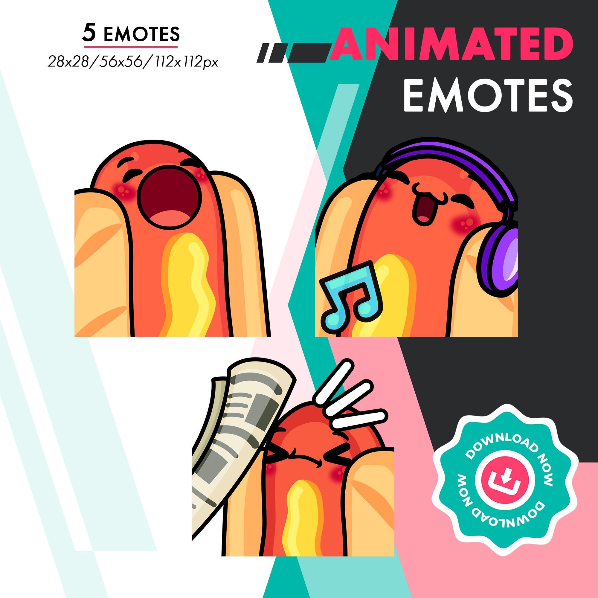 Animated Hotdog Emotes Pack 2, 5 Cute Sausage POP, Pet, Bonk Emote Set ...