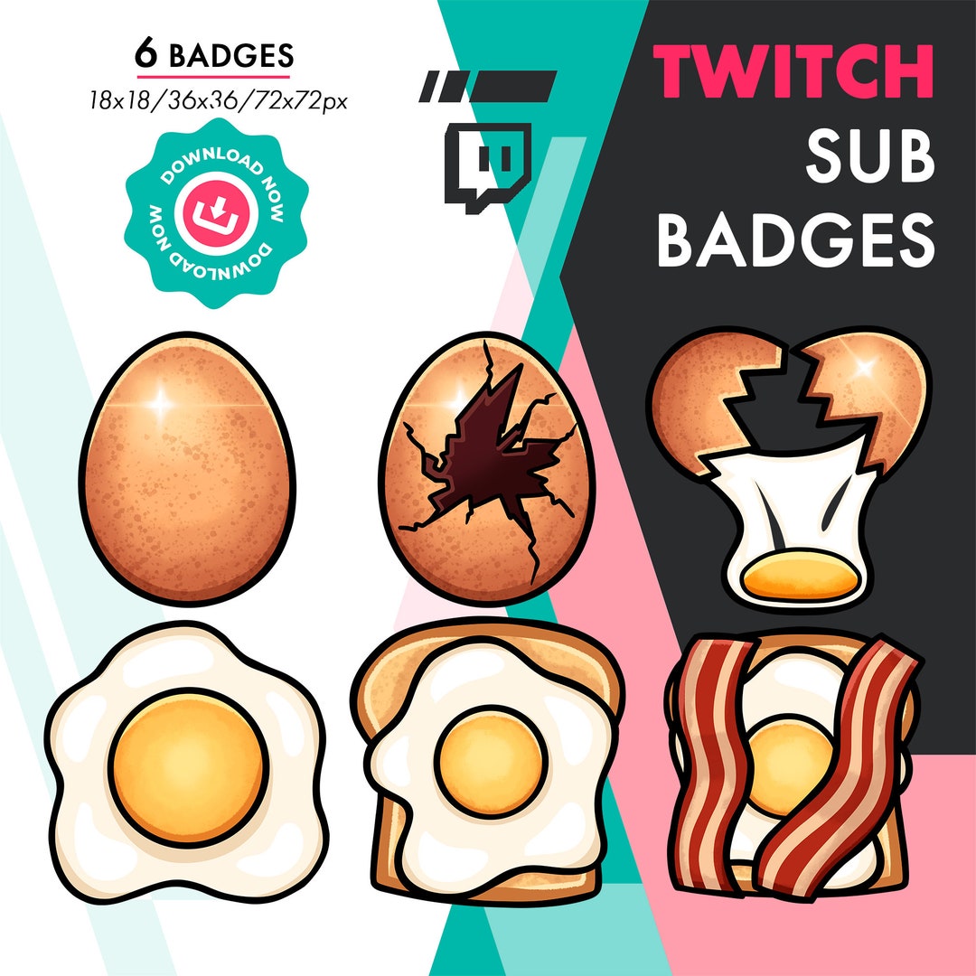 Twitch Sub Badges | 6 Cute Egg and Bacon Sub Bit Cheer Badges Pack for ...