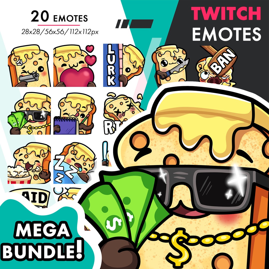 Toast Emote Mega Bundle | Cute 20 Bread Emote Set for Twitch Streamers ...