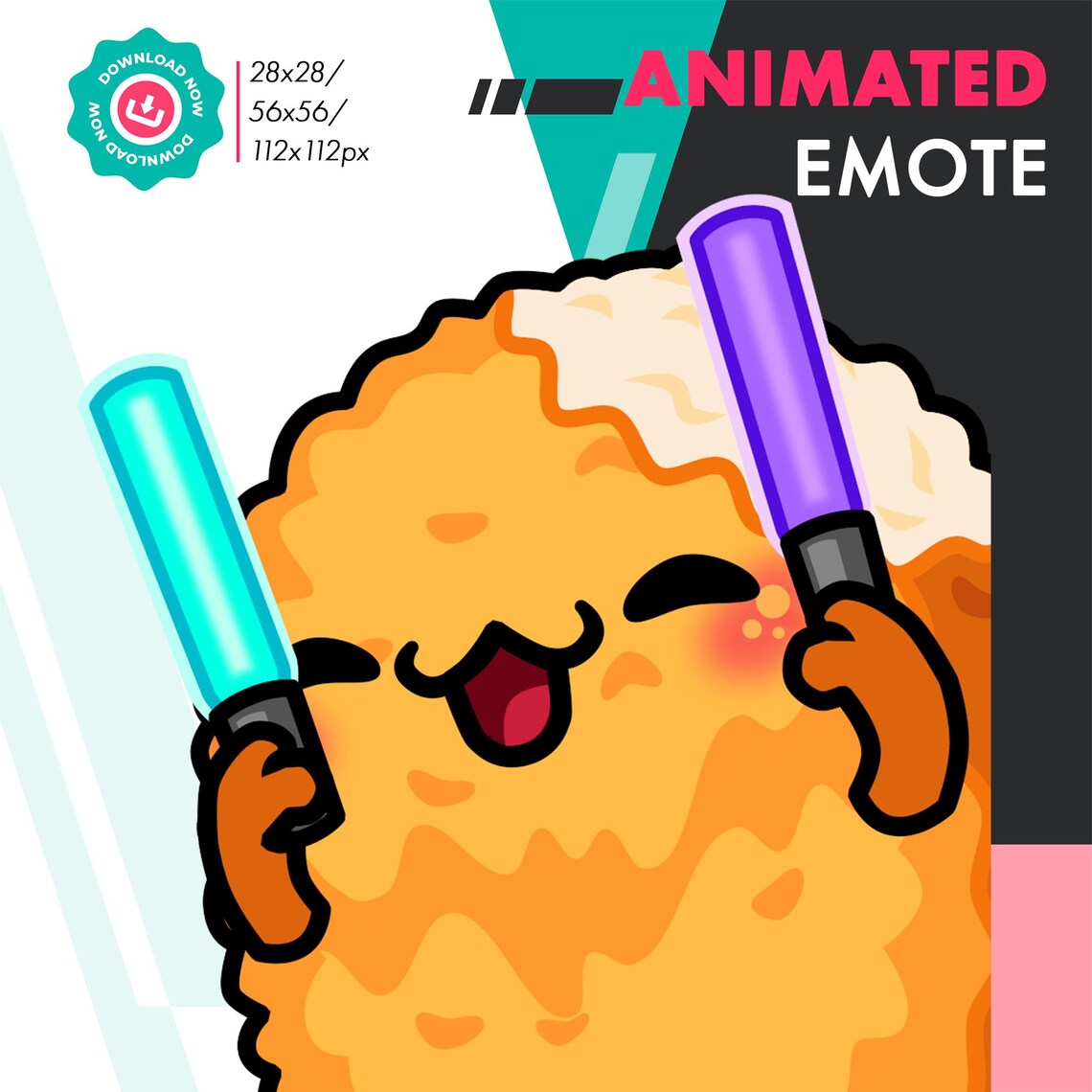 Animated Nugget Cheer Emote, Cute Fried Chicken Glowing Sticks Emote ...