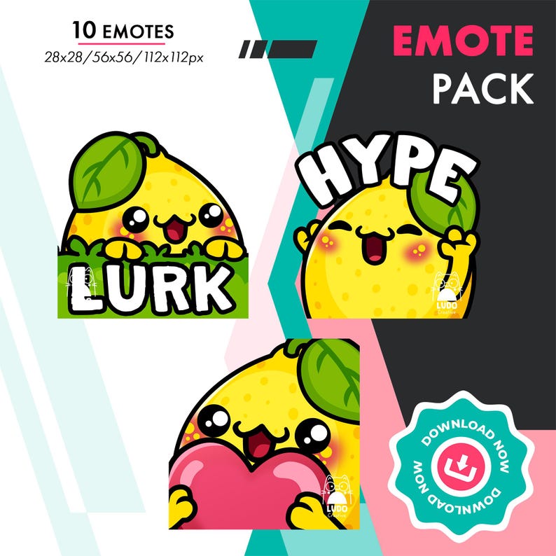Lemon Emote Bundle, 10 Cute Twitch Food Hype, Heart, Lurk Still Emote ...