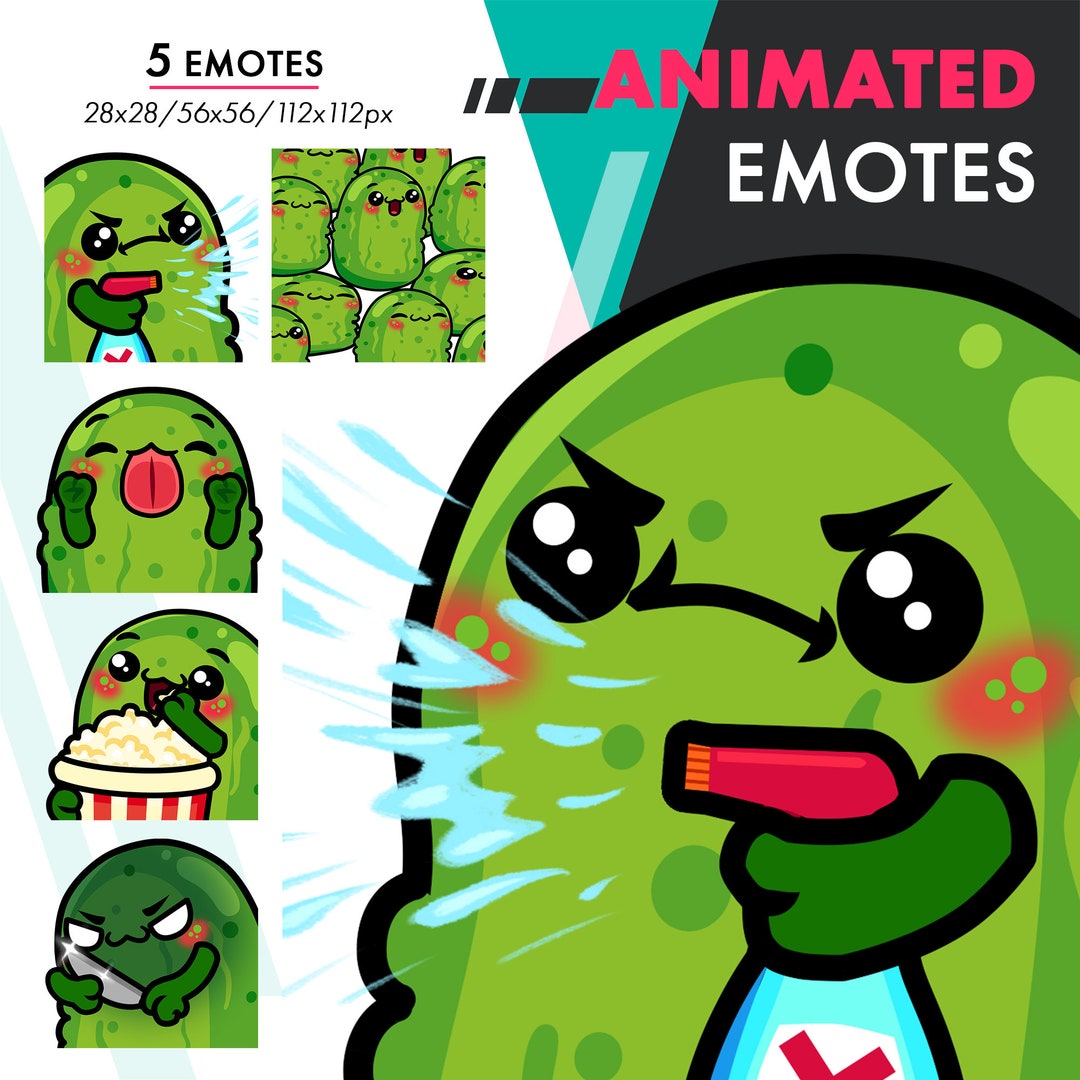 Animated Pickle Emotes Pack 3, 5 Cute Pickle Spray Bottle, Knife, Lick ...