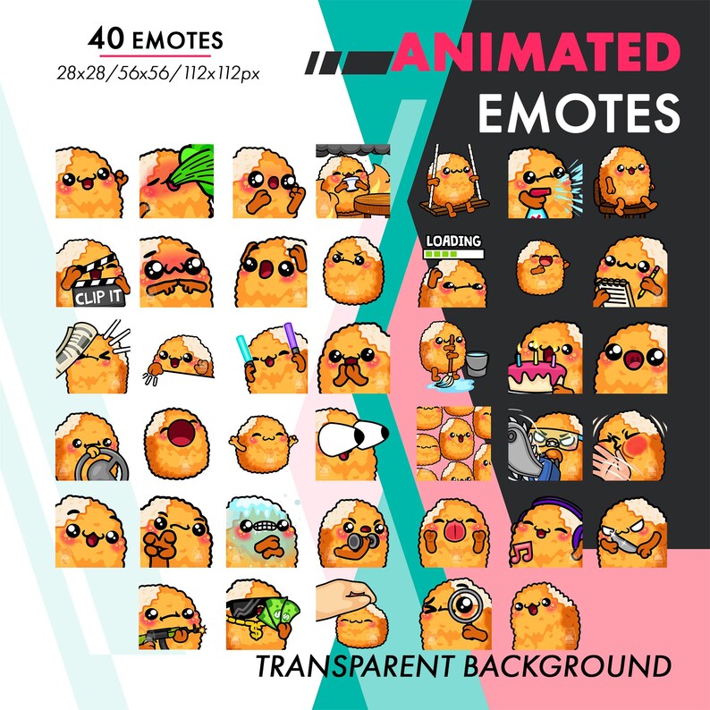 40 Animated Nugget Emotes Pack, Mega Cute Fried Chicken Steer, Wiggle ...